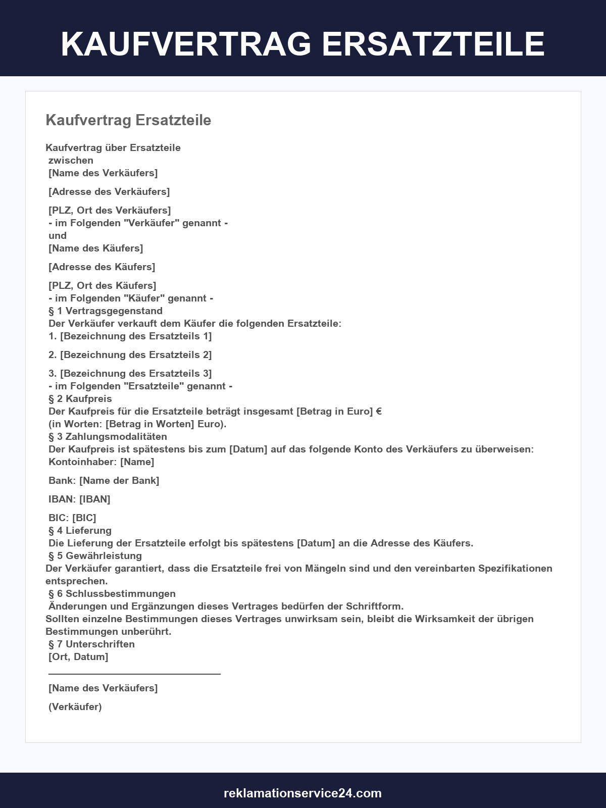 Kaufvertrag Ersatzteile